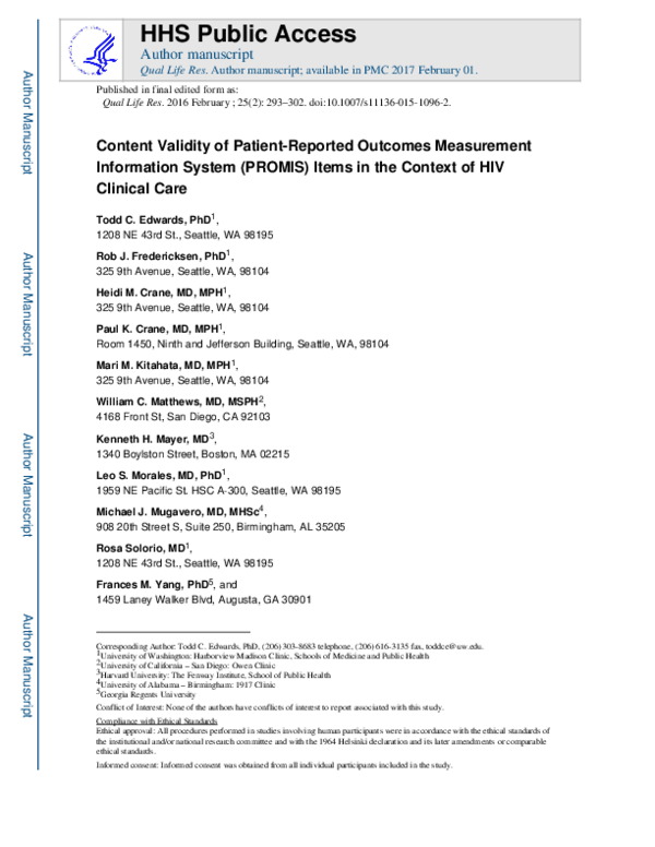 (PDF) Content validity of Patient-Reported Outcomes Measurement ...