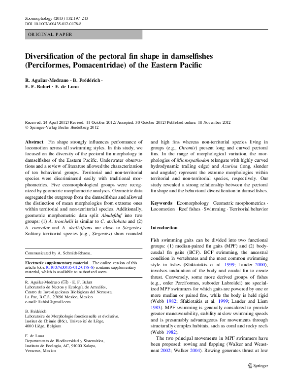 (PDF) Diversification of the pectoral fin shape in damselfishes ...