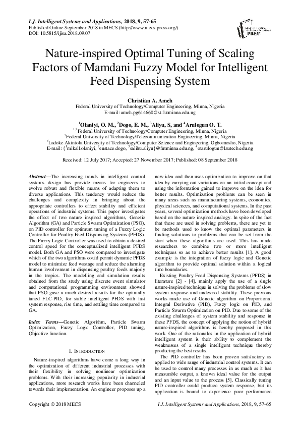 Pdf Nature Inspired Optimal Tuning Of Scaling Factors Of Mamdani