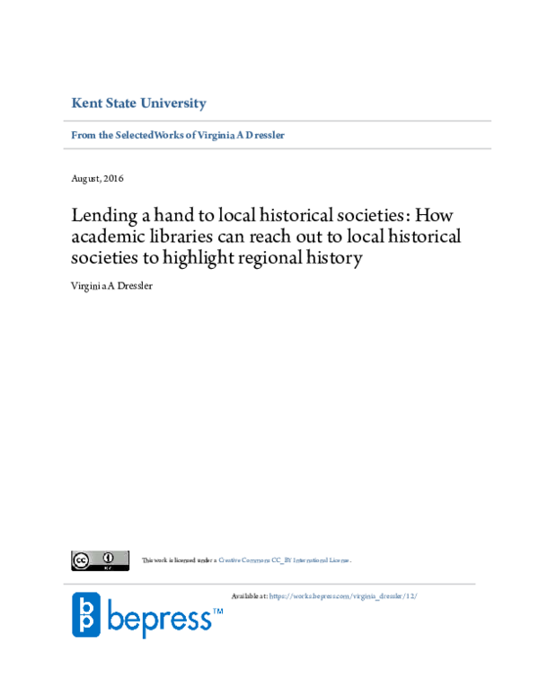 (PDF) Lending a hand to local historical societies: How academic ...