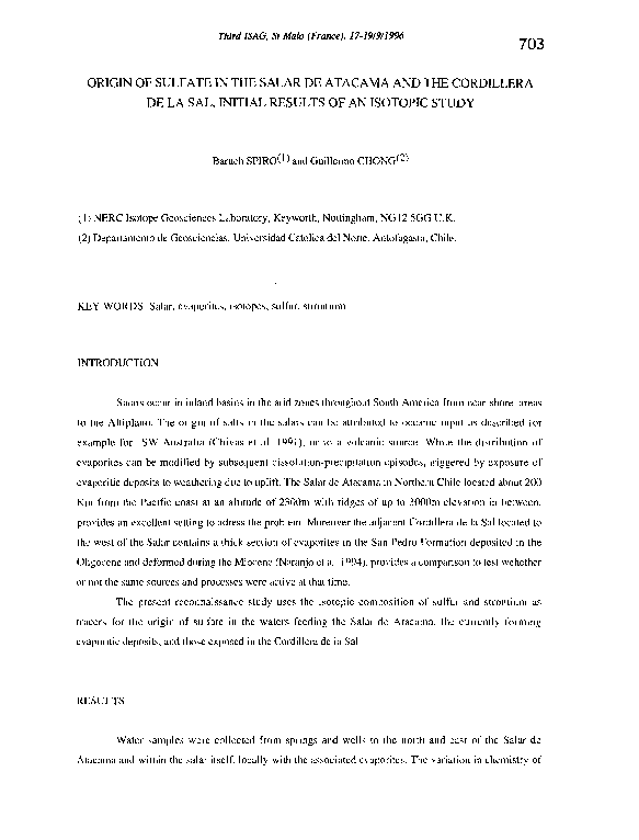 (PDF) Origin of Sulfate in the Salar De Atacama and the Cordillera De ...
