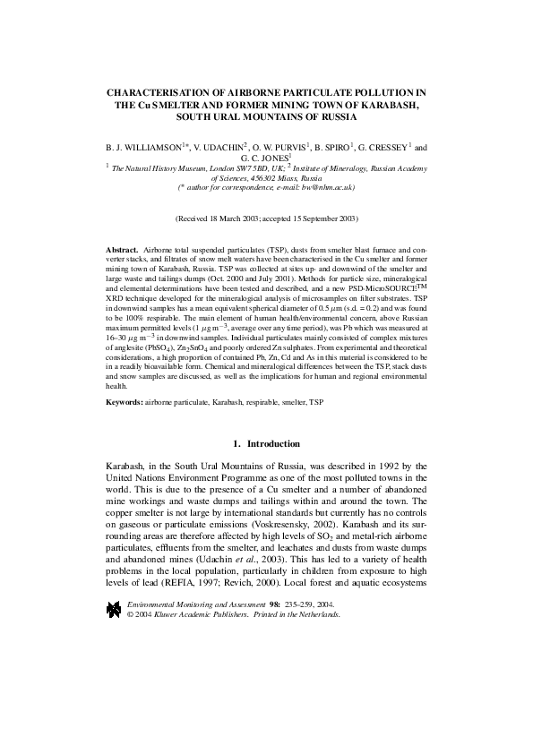 (PDF) Characterisation of Airborne Particulate Pollution in The Cu ...