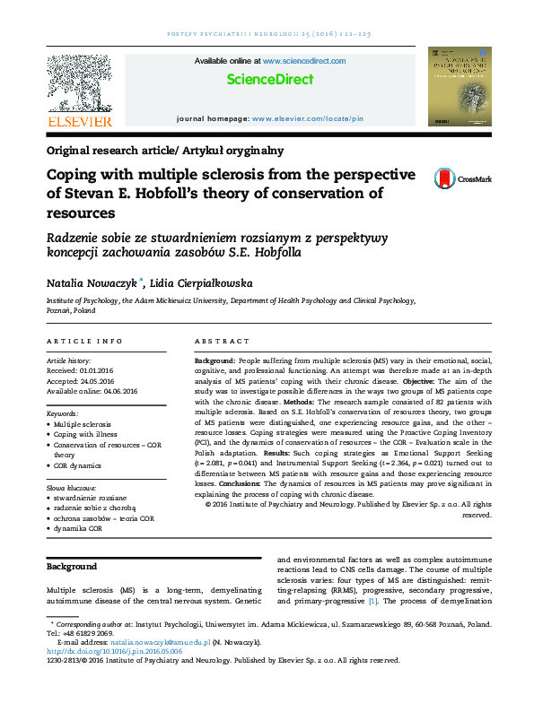 Coping with multiple sclerosis from the perspective of Stevan E ...