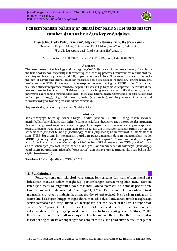 (PDF) Pengembangan bahan ajar digital berbasis STEM pada materi sumber dan analisis data ...
