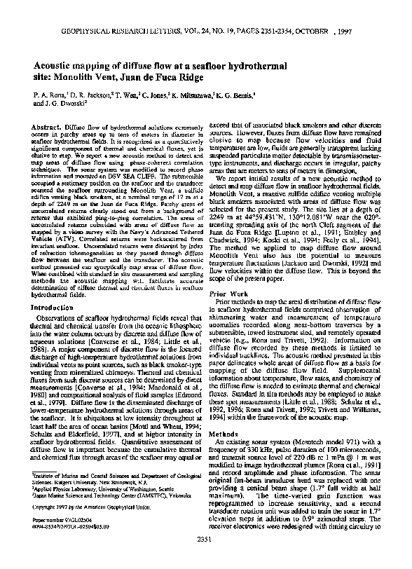 (PDF) Acoustic Mapping of Diffuse Flow at Monolith Vent