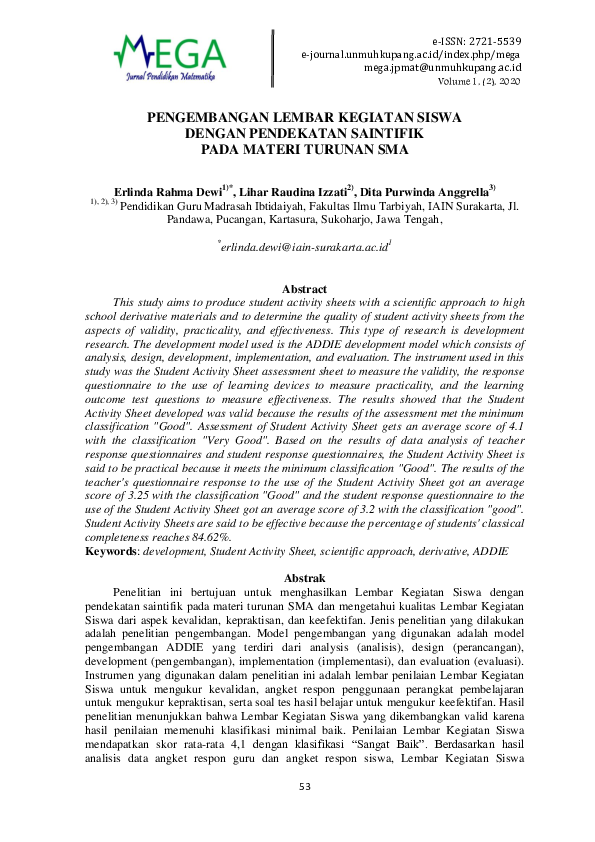 (PDF) Pengembangan Lembar Kegiatan Siswa Dengan Pendekatan Saintifik Pada Materi Turunan Sma