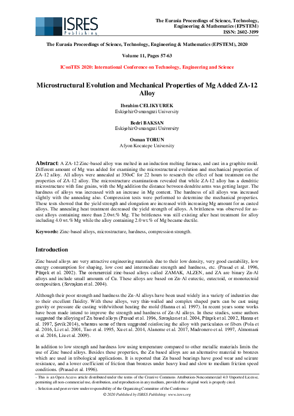 (PDF) Microstructural Evolution and Mechanical Properties of Mg Added ZA-12 Alloy | Bedri Baksan ...