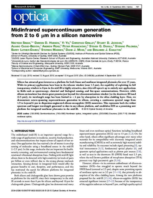 (PDF) Mid-Infrared Supercontinuum Generation from 2.4 μm to 4.6 μm in Tapered Chalcogenide Fiber