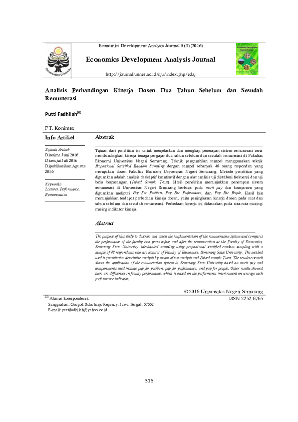 (PDF) Analisis Perbandingan Kinerja Dosen Dua Tahun Sebelum dan Sesudah Remunerasi