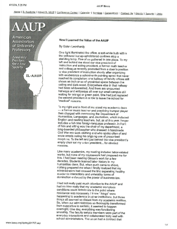 (PDF) How I Learned the Value of the AAUP