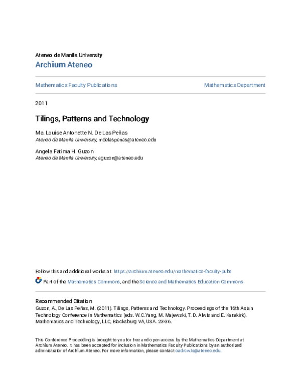 (PDF) Tilings, Patterns and Technology