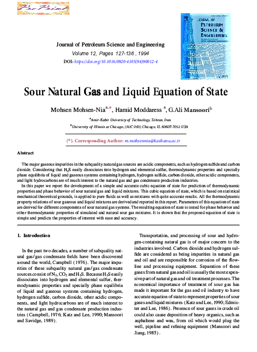 (PDF) Sour Natural Gas and Liquid Equation of State