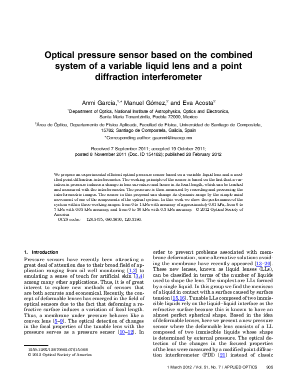 (PDF) Optical pressure sensor based on the combined system of a variable liquid lens and a point ...