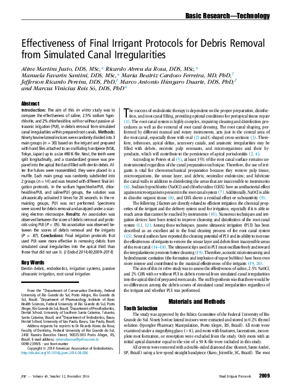 (PDF) Effectiveness of Final Irrigant Protocols for Debris Removal from Simulated Canal ...