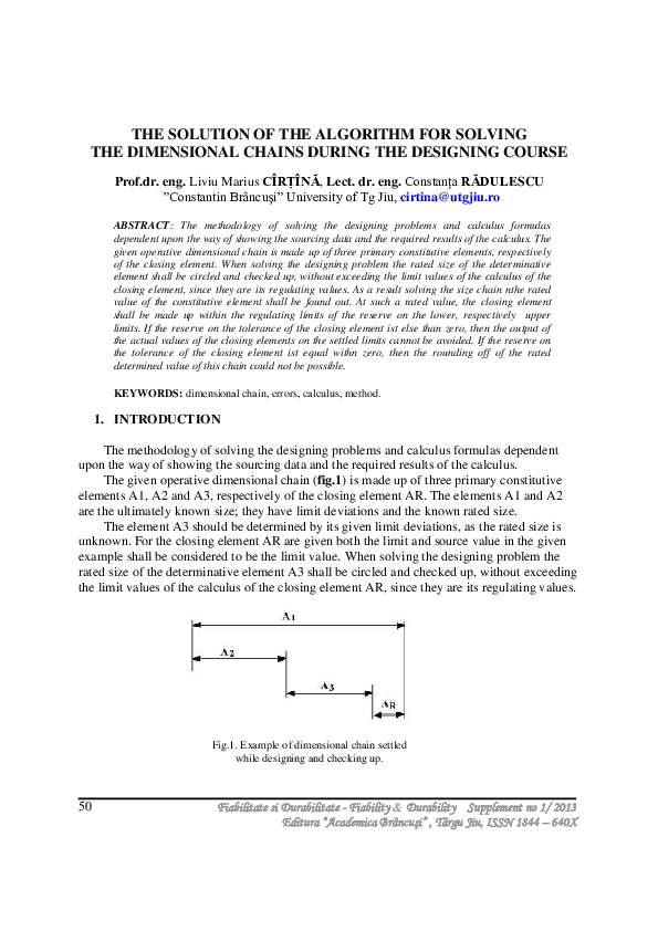(PDF) The Solution of the Algorithm for Solving the Dimensional Chains During the Designing Course
