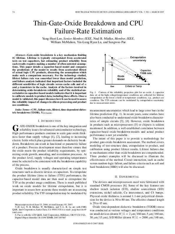 (PDF) Thin-Gate-Oxide Breakdown and CPU Failure-Rate Estimation