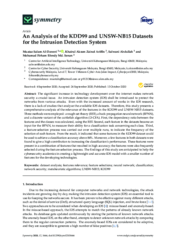 Pdf An Analysis Of The Kdd99 And Unsw Nb15 Datasets For The Intrusion