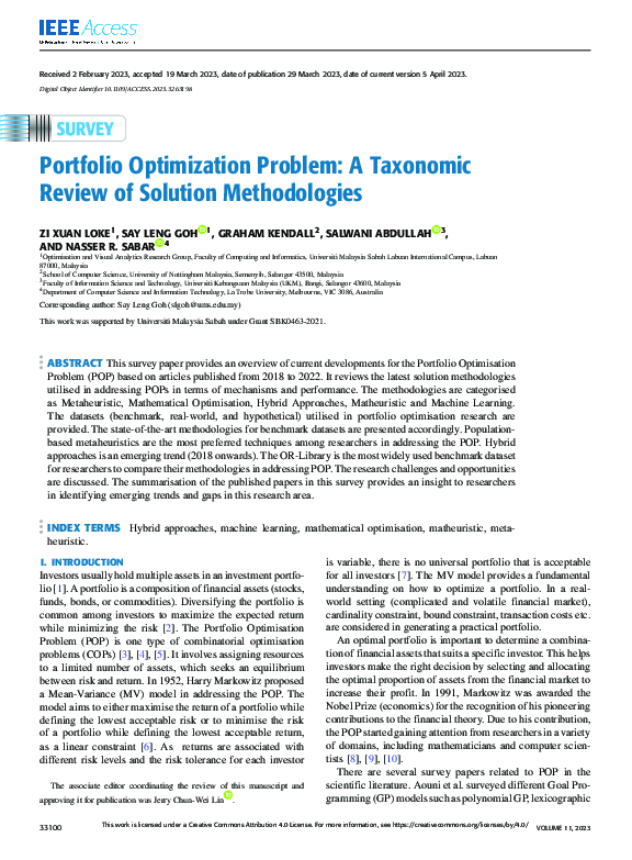(PDF) Portfolio Optimization Problem: A Taxonomic Review of Solution ...