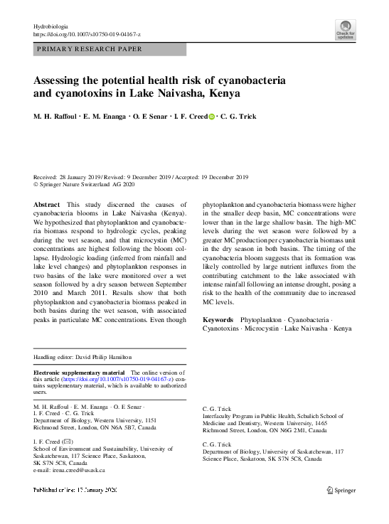 (PDF) Assessing the potential health risk of cyanobacteria and cyanotoxins in Lake Naivasha, Kenya