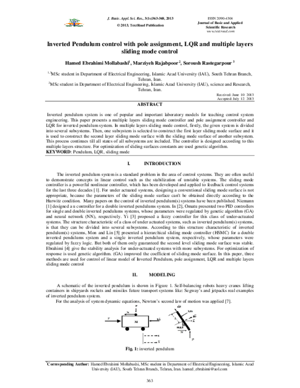 (PDF) Inverted Pendulum control with pole assignment, LQR and multiple layers sliding mode control