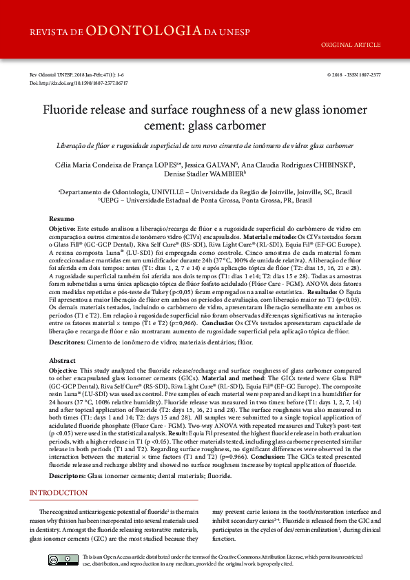 (PDF) Fluoride release and surface roughness of a new glass ionomer ...