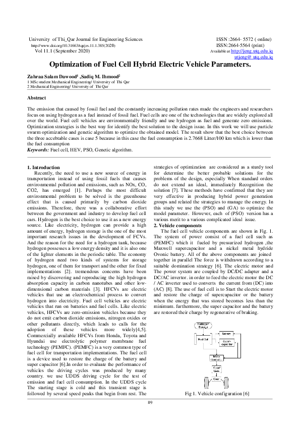 (PDF) Optimization of Fuel Cell Hybrid Electric Vehicle Parameters