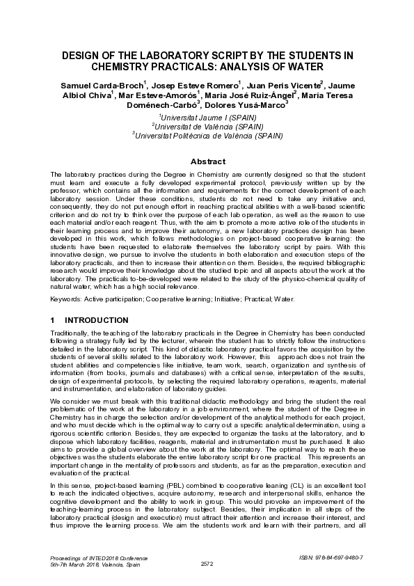 (PDF) Design of the Laboratory Script by the Students in Chemistry ...
