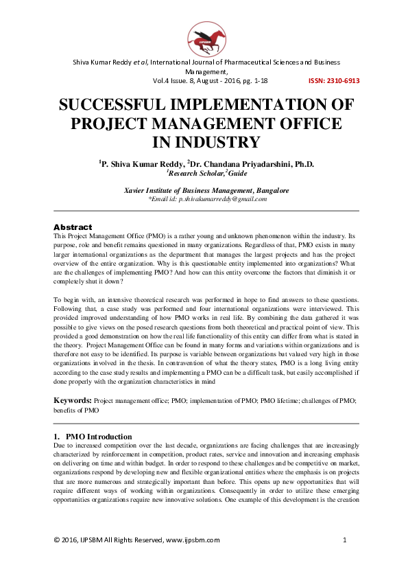 (PDF) Successful Implementation of Project Management Office in Industry
