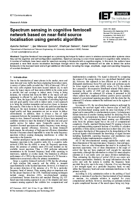 (PDF) Spectrum sensing in cognitive femtocell network based on near‐field source localisation ...