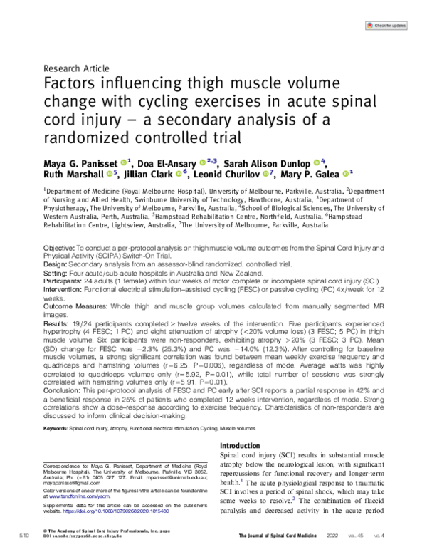 (PDF) Factors influencing thigh muscle volume change with cycling exercises in acute spinal cord ...