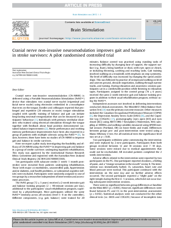 (PDF) Cranial nerve non-invasive neuromodulation improves gait and balance in stroke survivors ...