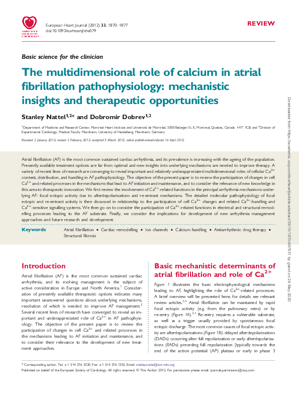 (PDF) The multidimensional role of calcium in atrial fibrillation ...