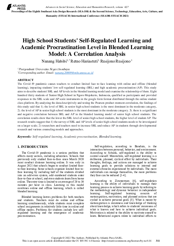 (PDF) High School Students’ Self-Regulated Learning and Academic Procrastination Level in ...