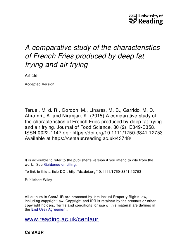 (PDF) A Comparative Study of the Characteristics of French Fries ...