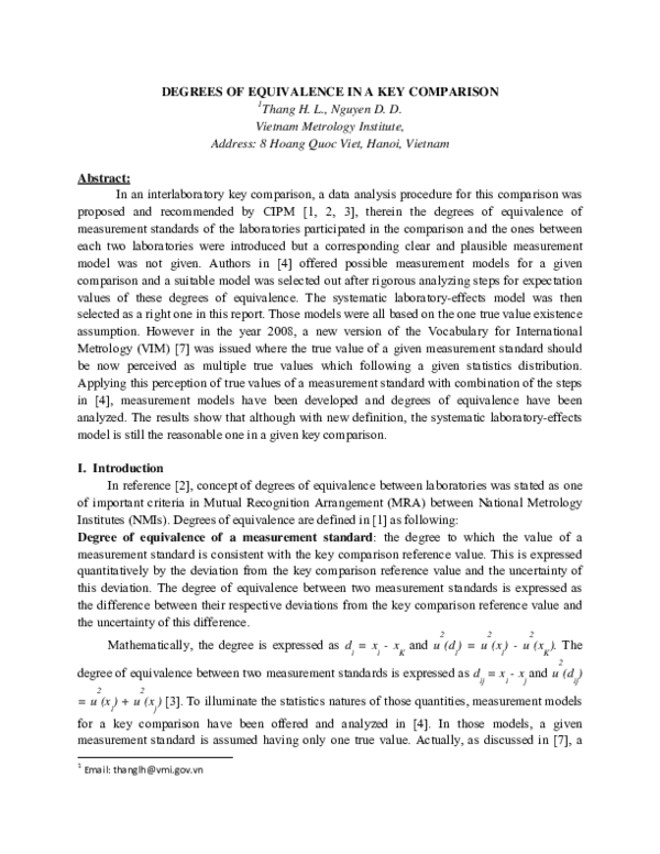 (PDF) Degrees of Equivalence in a Key Comparison