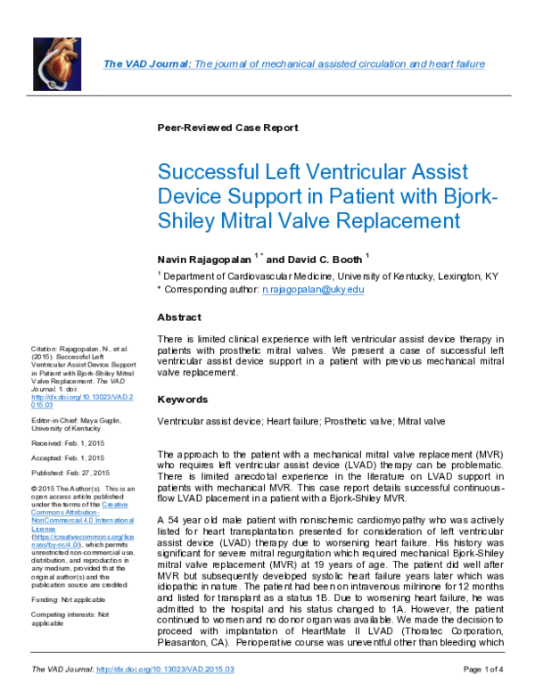 (PDF) Successful Left Ventricular Assist Device Support in Patient with ...