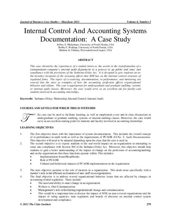 (PDF) Internal Control And Accounting Systems Documentation: A Case Study