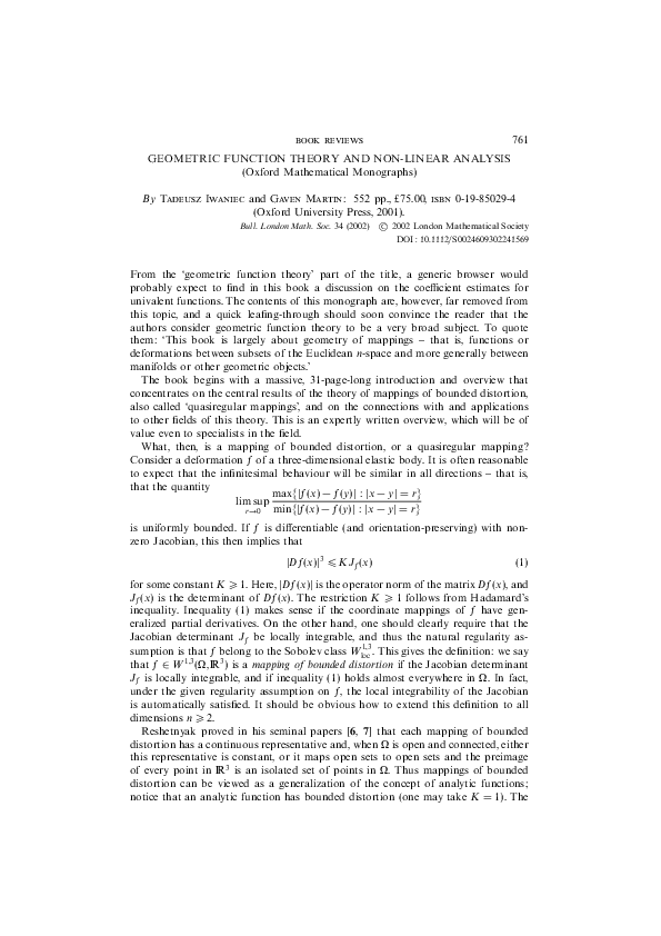 (PDF) Geometric Function Theory and Nonlinear Analysis