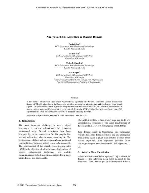 Pdf Analysis Of Lms Algorithm In Wavelet Domain