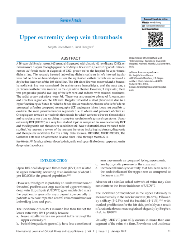 (PDF) Upper extremity deep vein thrombosis