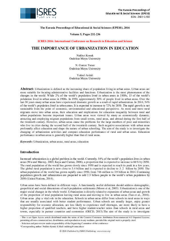 (PDF) The Importance of Urbanization in Education
