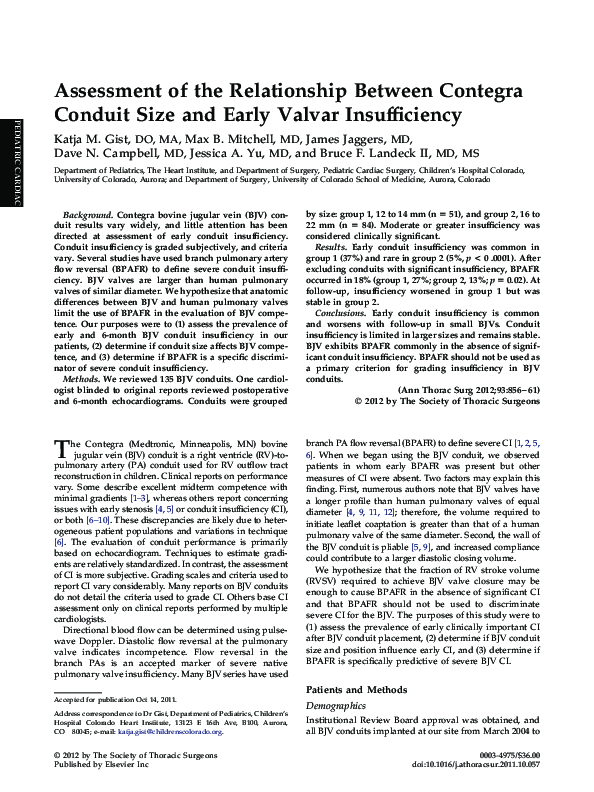 (PDF) Assessment of the Relationship Between Contegra Conduit Size and ...
