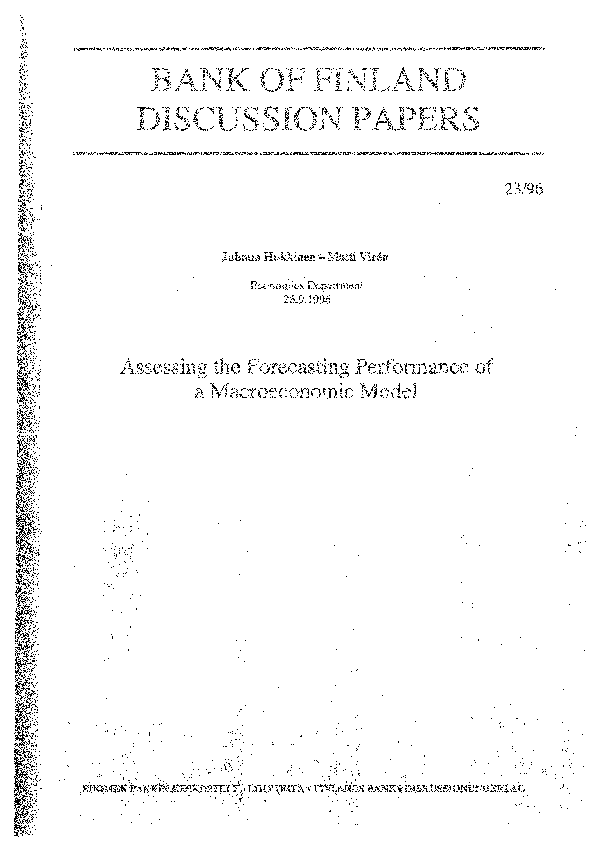 Pdf Assessing The Forecasting Performance Of A Macroeconomic Model