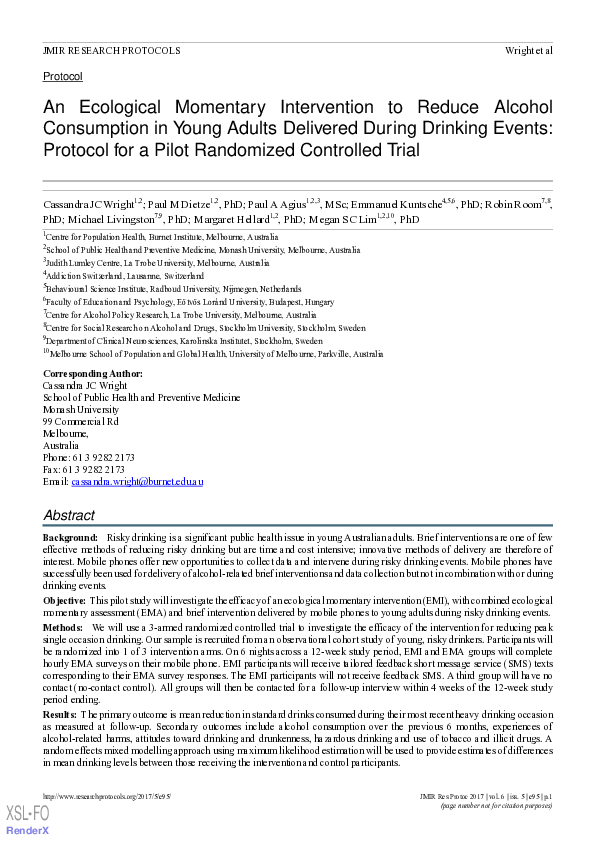 (PDF) An Ecological Momentary Intervention to Reduce Alcohol ...