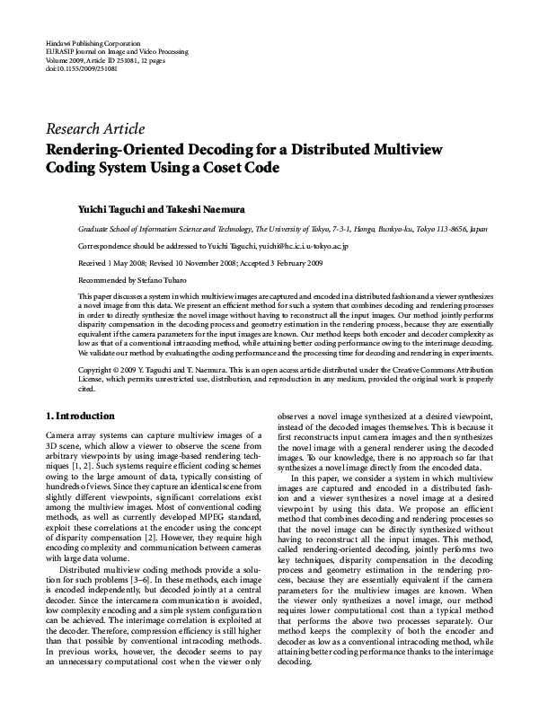 (PDF) Rendering-Oriented Decoding for a Distributed Multiview Coding ...