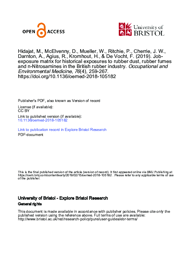 (PDF) Job-exposure matrix for historical exposures to rubber dust ...