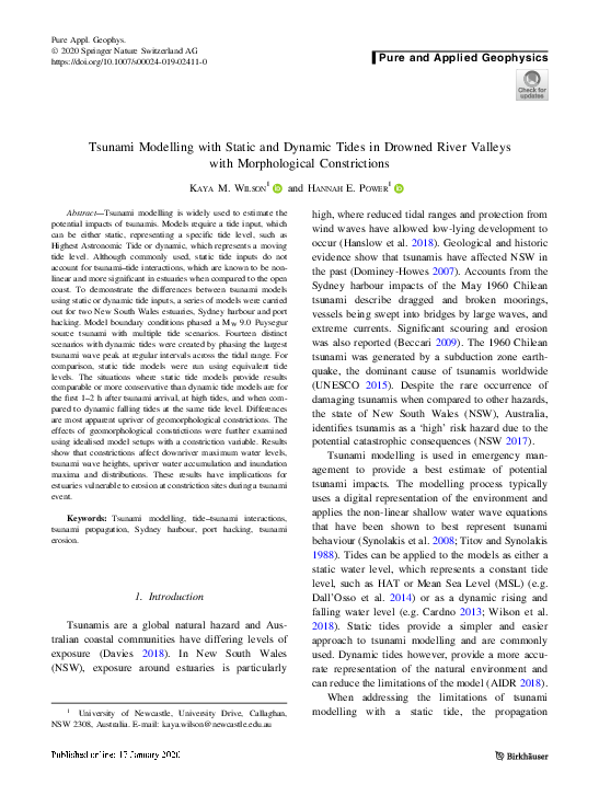 (PDF) Tsunami Modelling with Static and Dynamic Tides in Drowned River Valleys with ...