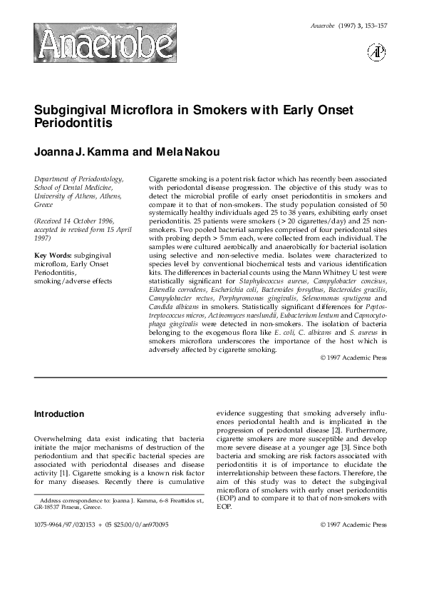(PDF) Subgingival Microflora in Smokers with Early Onset Periodontitis