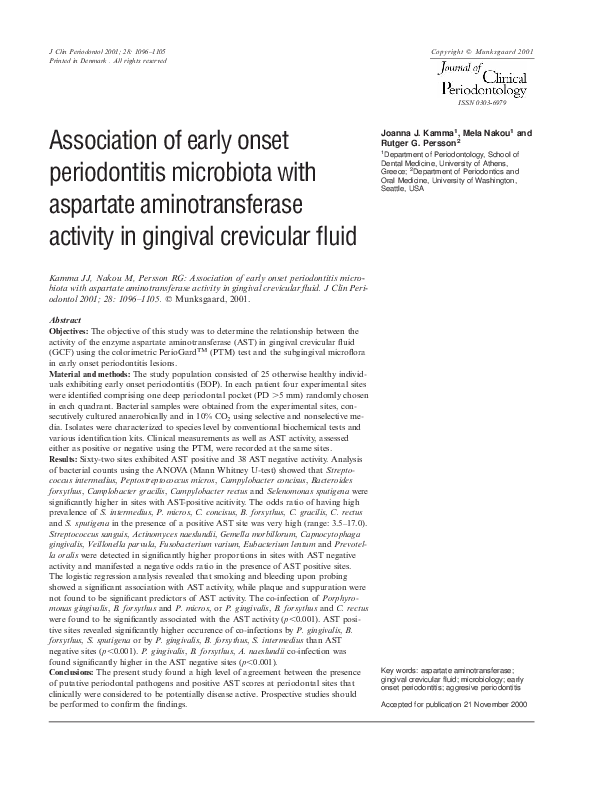 (PDF) Association of early onset periodontitis microbiota with ...
