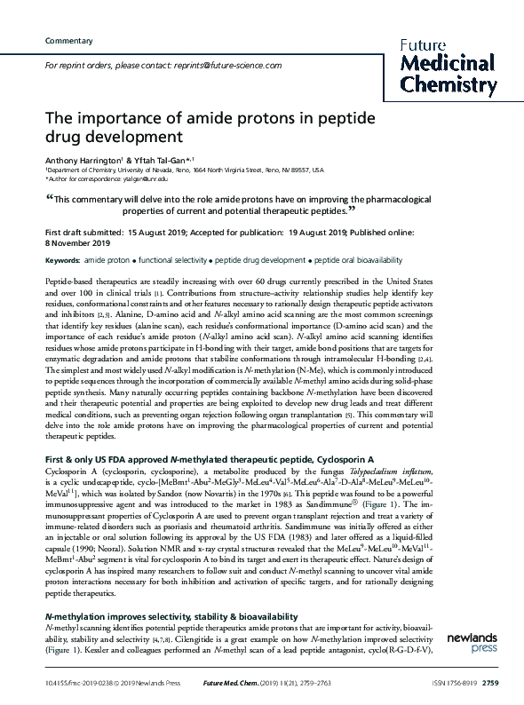 (PDF) The importance of amide protons in peptide drug development